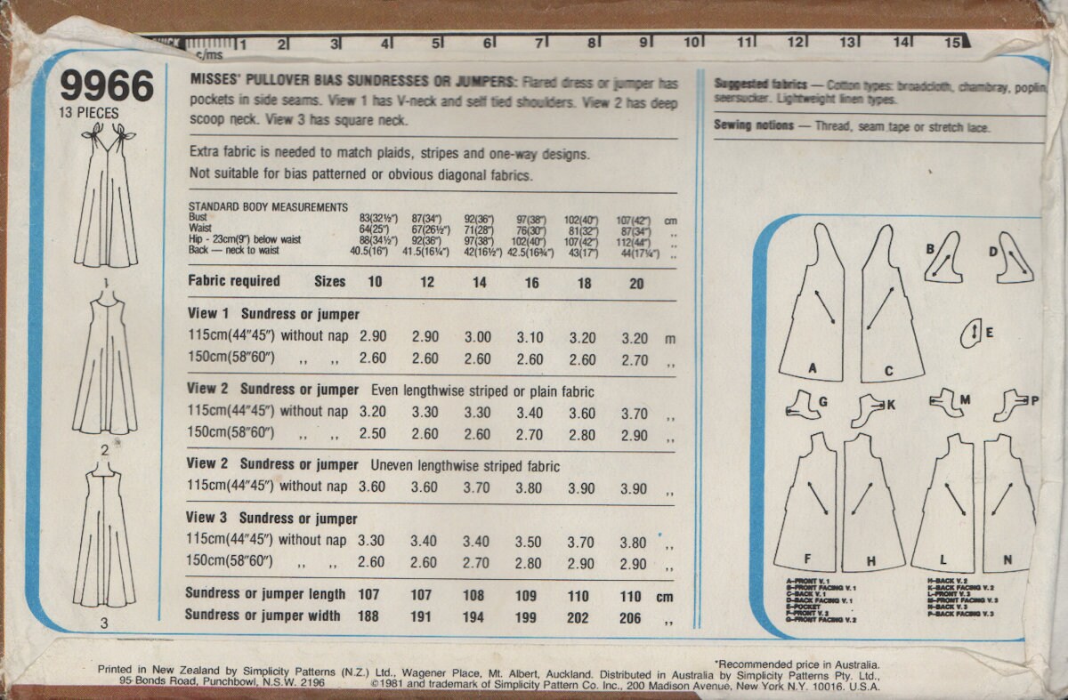 Simplicity 9966 Sewing Pattern, Sundresses or Jumpers, Size 10 ...