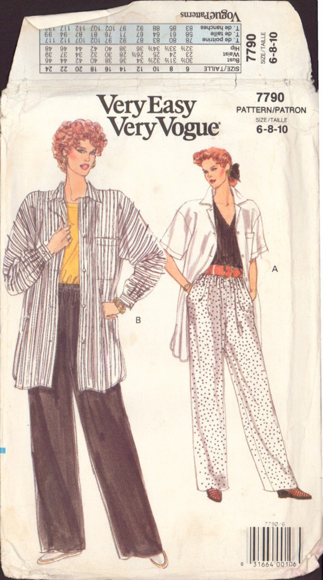 Vogue 7790 Sewing Pattern Women's Shirts and Pants Size - Etsy