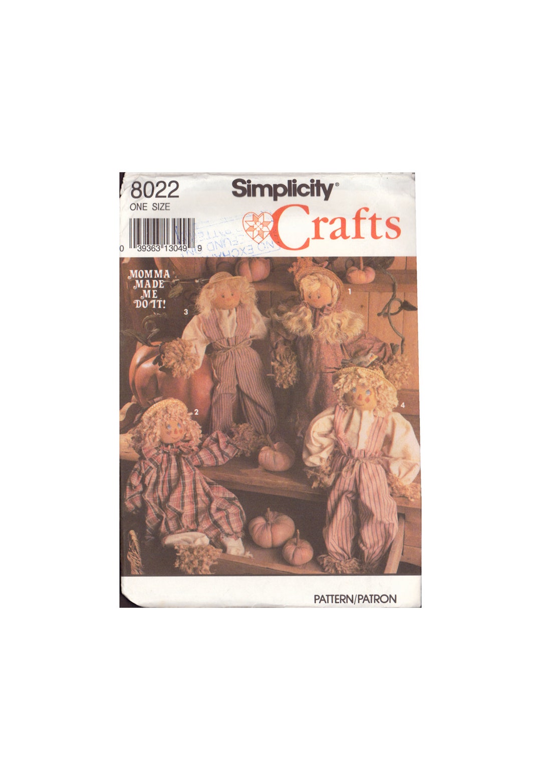 Simplicity 8022 Sewing Pattern, Scarecrow and Clothes, One Size, Uncut ...
