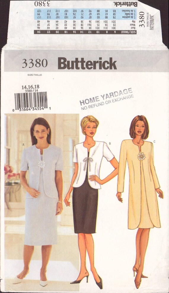 Butterick 3380 Sewing Pattern Jacket and Dress Size | Etsy