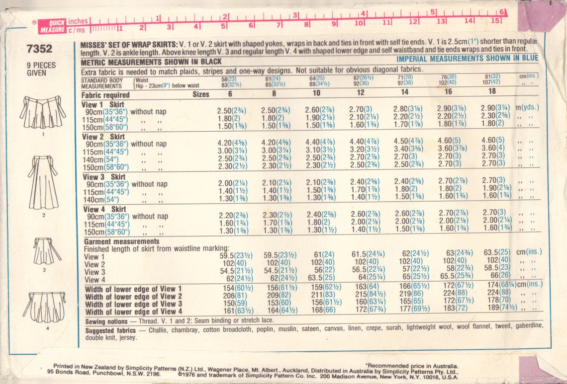 Simplicity 7352 Sewing Pattern Set of Wrap Skirts Size 12 - Etsy