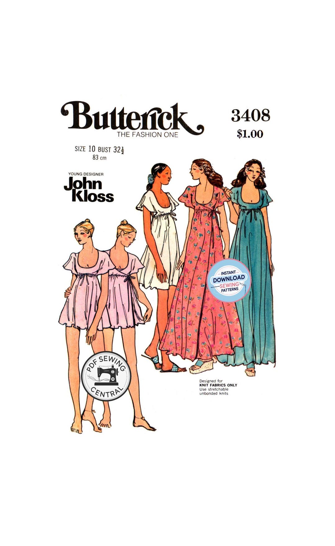 PDF INSTANT DOWNLOAD: 70s Baby Doll, Gown & Robe With Flared Cape ...