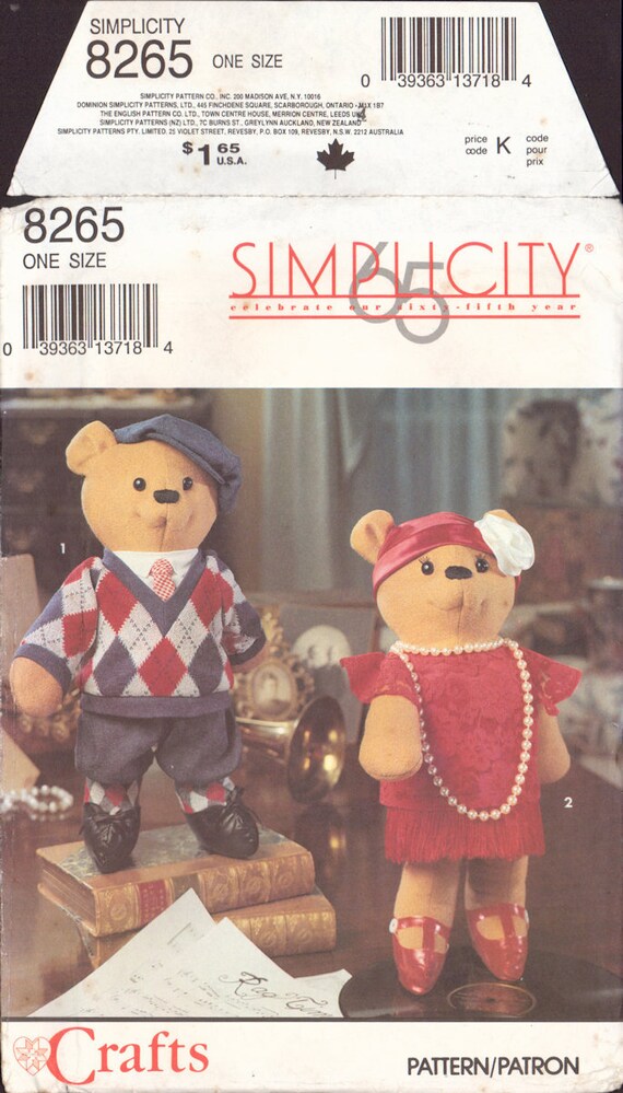 Simplicity 8265 Sewing Pattern Decorative Bears and Clothes - Etsy