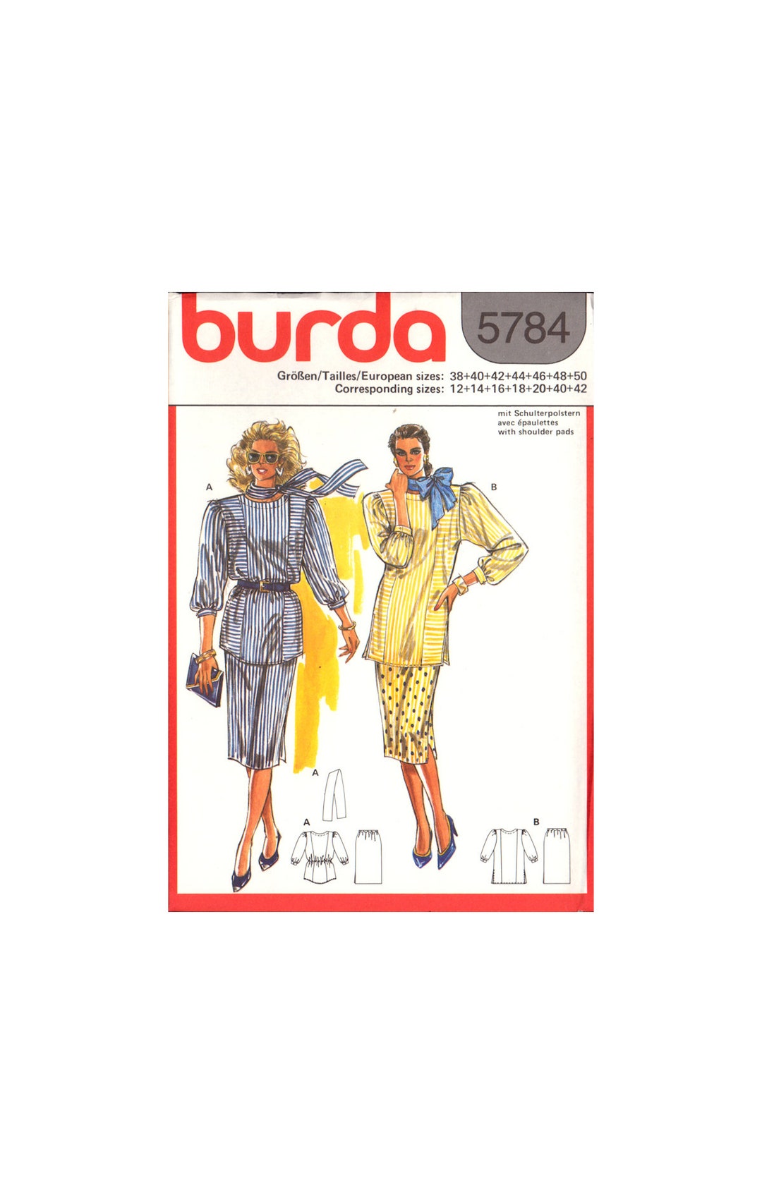Burda 5784 Sewing Pattern Skirt and Blouse Size 12-20+40+42 Uncut ...