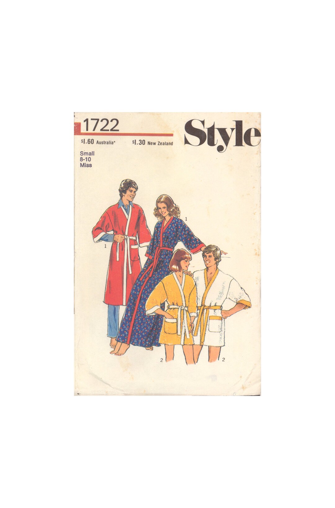 Style 1722 Sewing Pattern, Women's and Men's Robe, Size Small, Cut ...