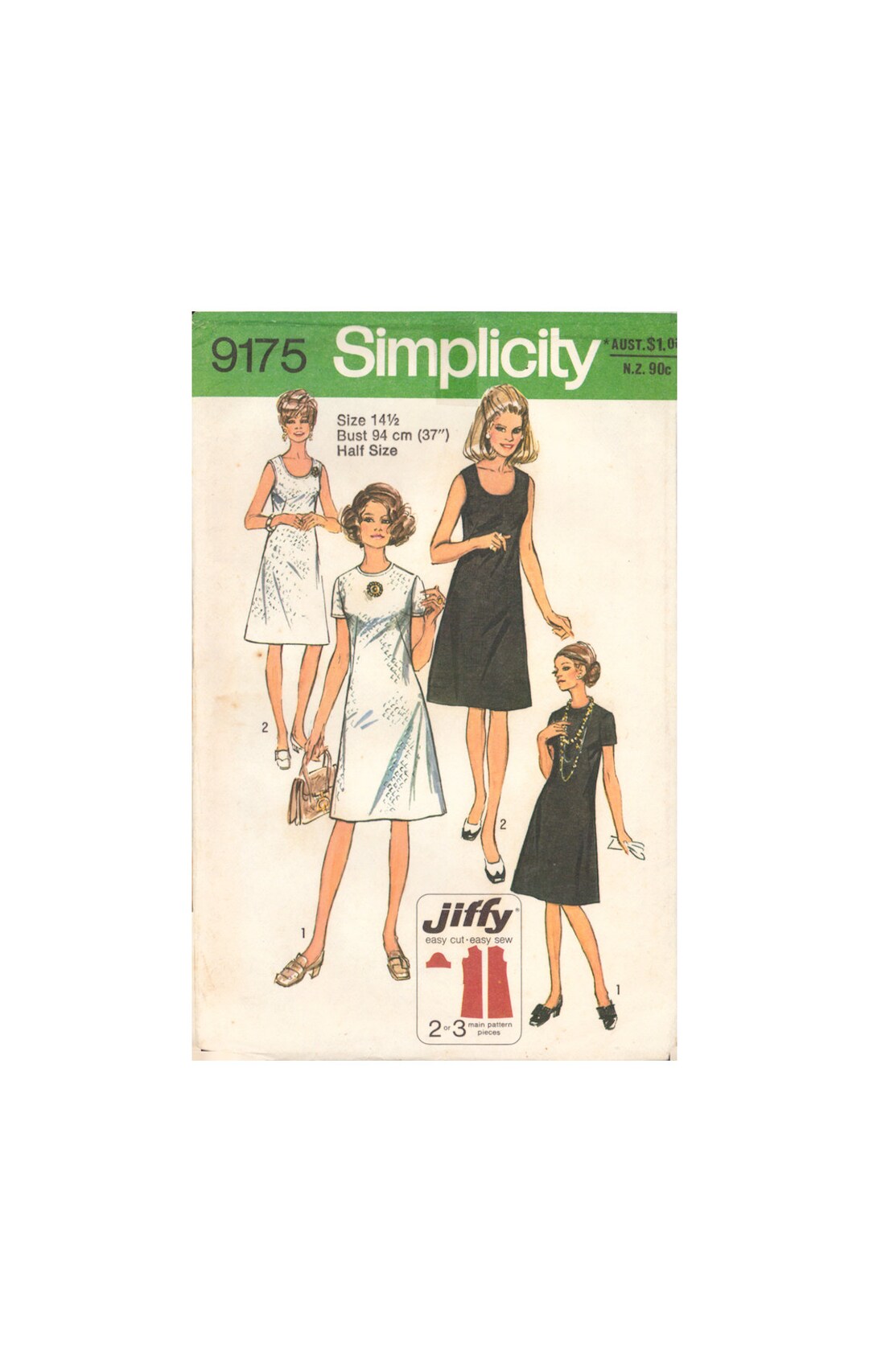 Simplicity 9175 Sewing Pattern, Jiffy Dress, Size 14.5, Cut, Complete ...