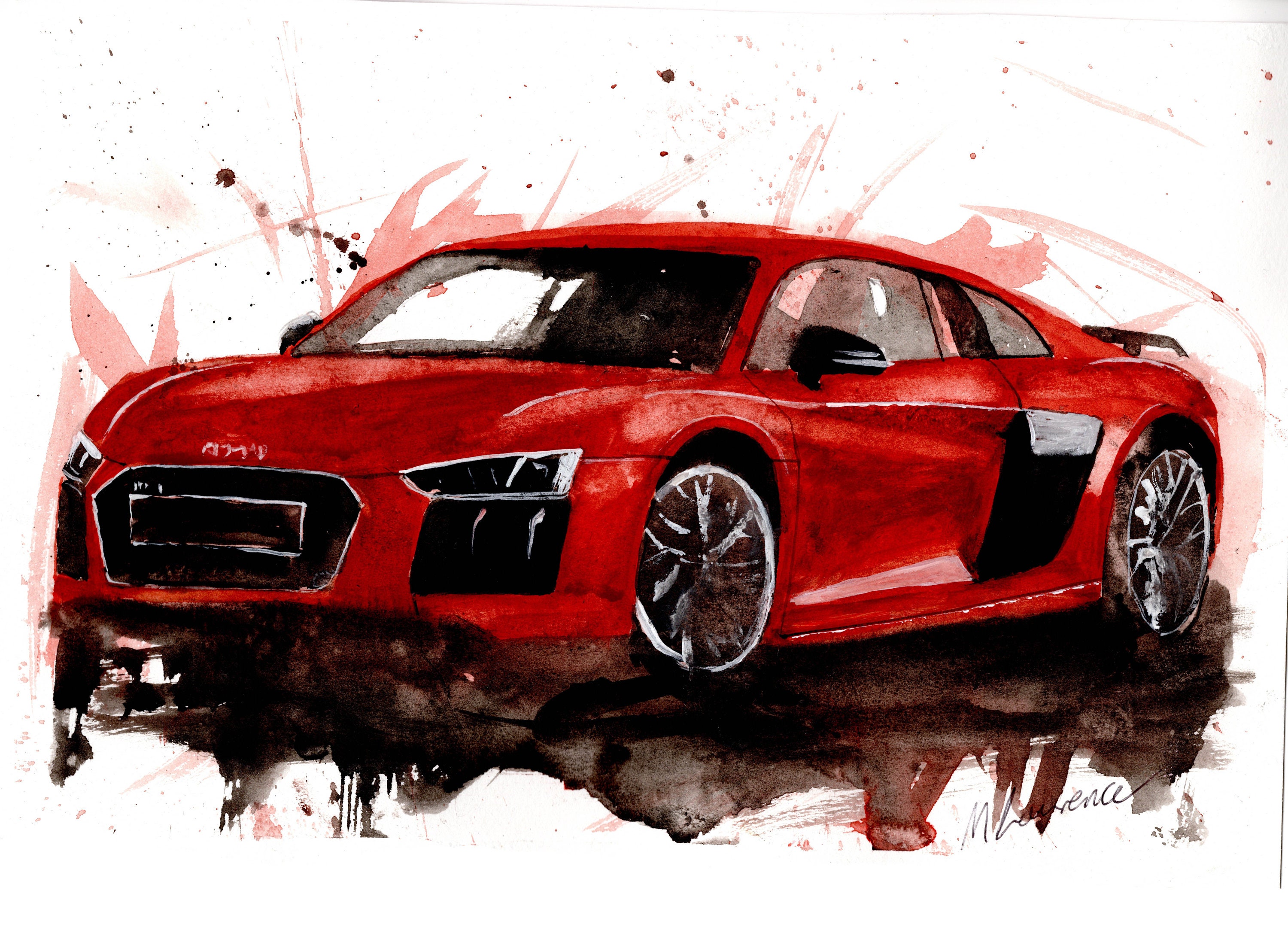 Painting of a Audi R8 Limited Print By Myles Laurence Art | Etsy