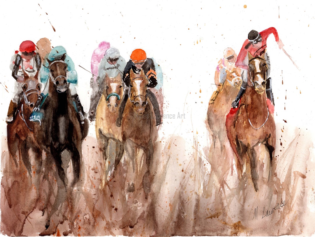 Horse Racing Art Print, Jockey, Horse, Watercolour Horses, Printable ...