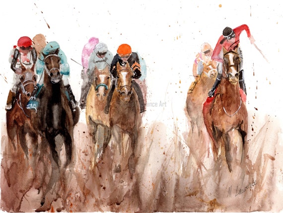 Horse Racing Art Print Jockey Horse Watercolour Horses - Etsy