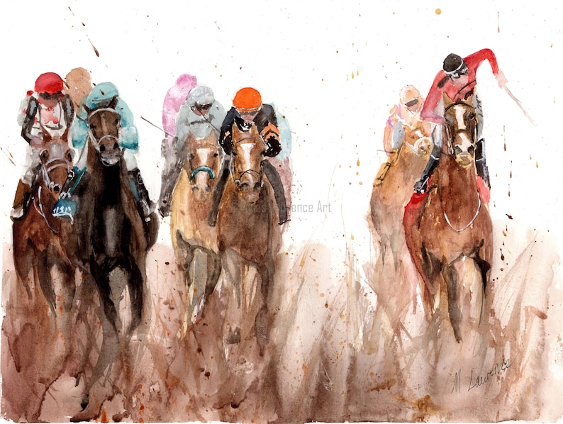 Horse Racing Art Print Jockey Horse Watercolour Horses - Etsy