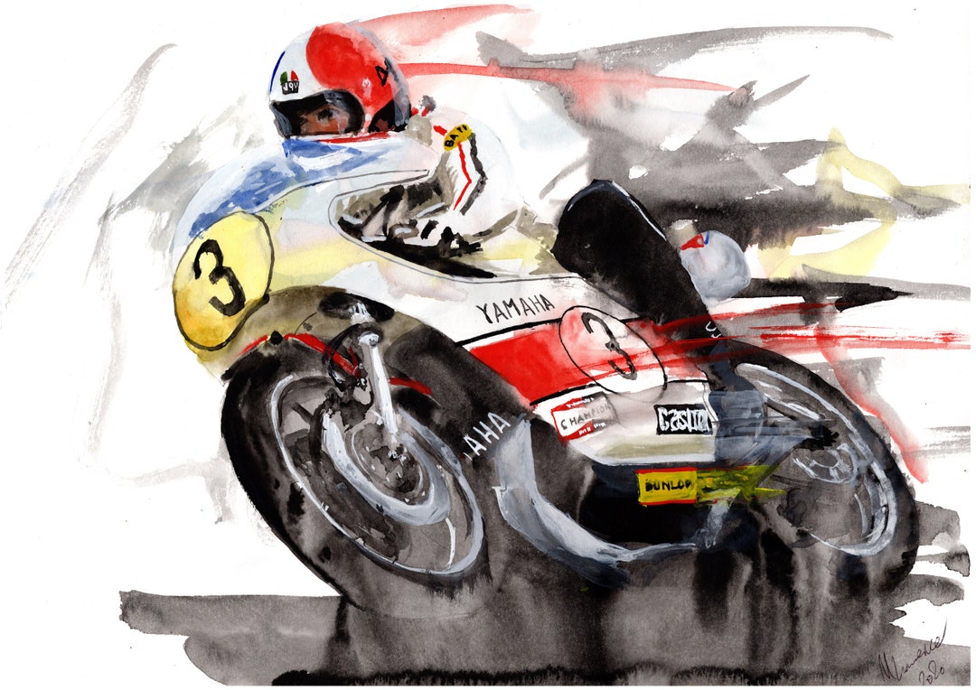 Painting of Giacomo Agostini Grand Prix Yamaha Motorcycle Limited Print ...