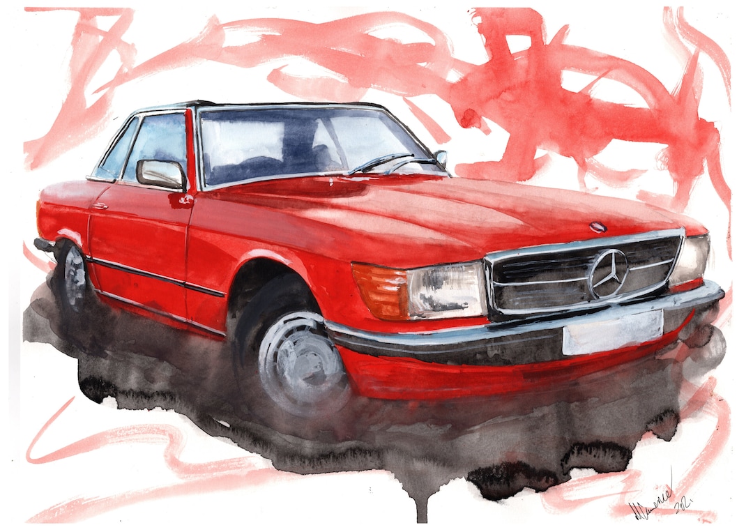 Painting of a Mercedes SL Limited Print . - Etsy
