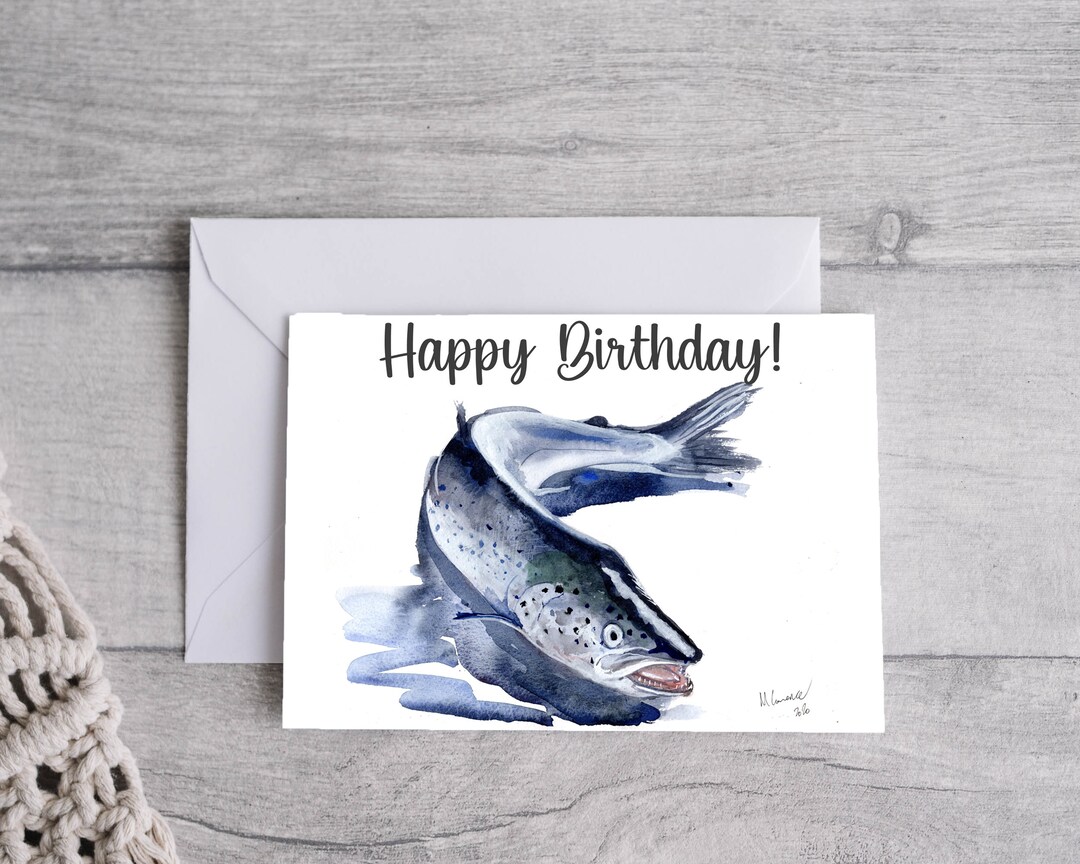 Fishing Salmon Birthday Card, Printable Digital Download - Etsy