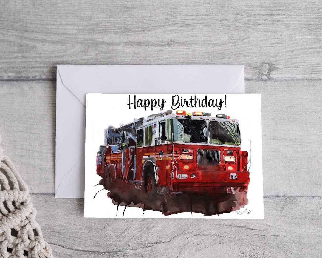 Fire Engine Fire Truck Birthday Card, Printable Digital Download - Etsy