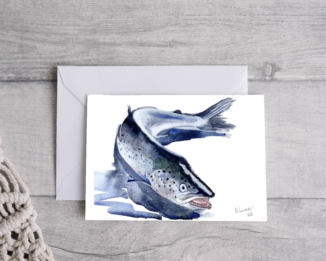Fishing Salmon Greetings Card, Printable Digital Download - Etsy