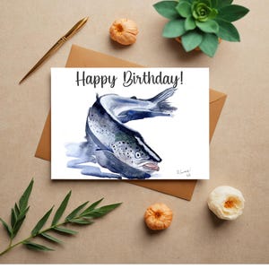 Fishing Salmon Birthday Card, Printable Digital Download - Etsy