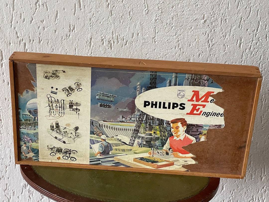 Vintage Philips 1966 MECHANICAL ENGINEER SET ME1200 Original Wooden Box ...