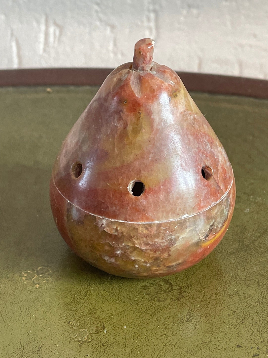 Pear Incense Burner Marble Onyx Holes in Lid for Fragrance Approx. 8x6 ...