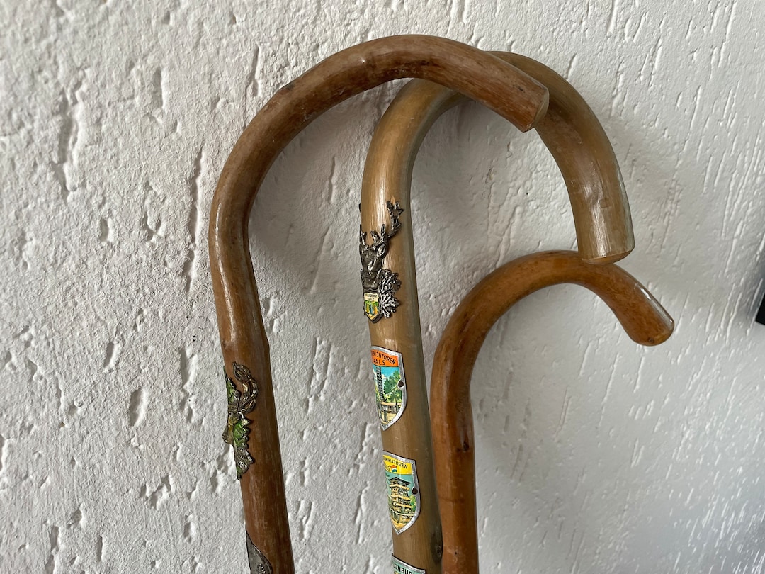 Set/3 Wooden Walking Sticks With Signs Netherlands Germany Austria Etc ...