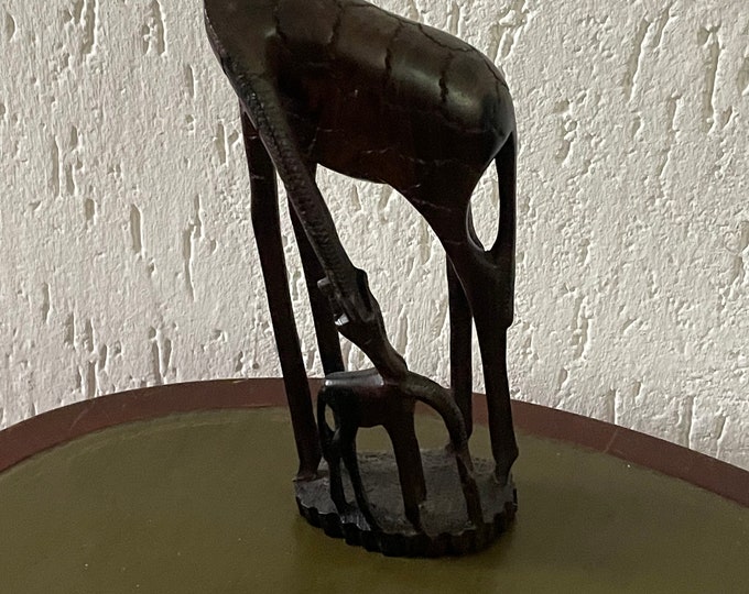 Wooden Giraffe With Calf - African Hardwood Carving. Giraffe Stands ...