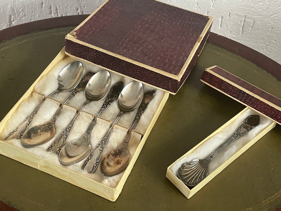 Set of 6 Silver-plated Coffee Spoons + 1 Sugar Scoop Spoon - Teaspoons ...