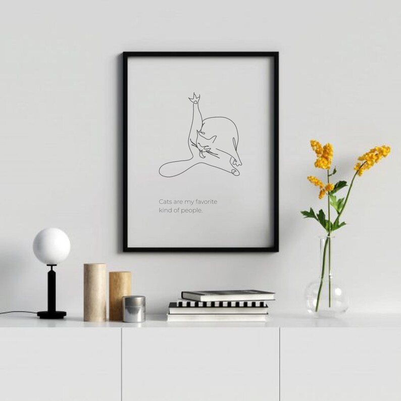 Cat Minimalist Art Line Art Poster Cat Line Drawing Vector - Etsy