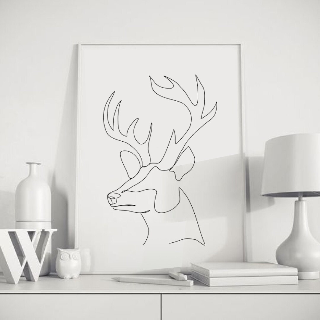 Line Deer, Vector SVG Animal, Nature Minimalist Digital, Printable Wall ...
