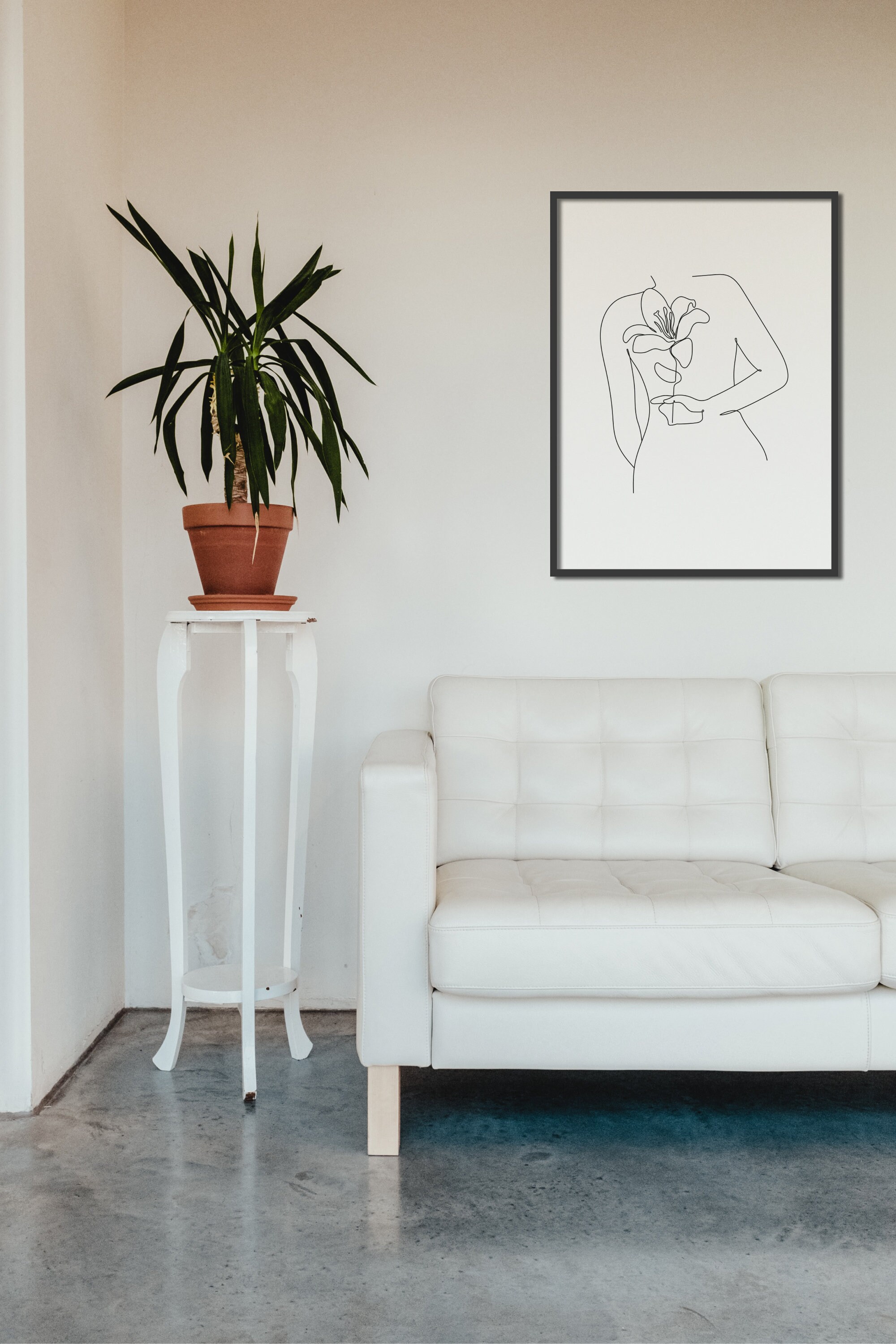 Bedroom Wall Art Flower Line Art Outline Woman Art Living | Etsy