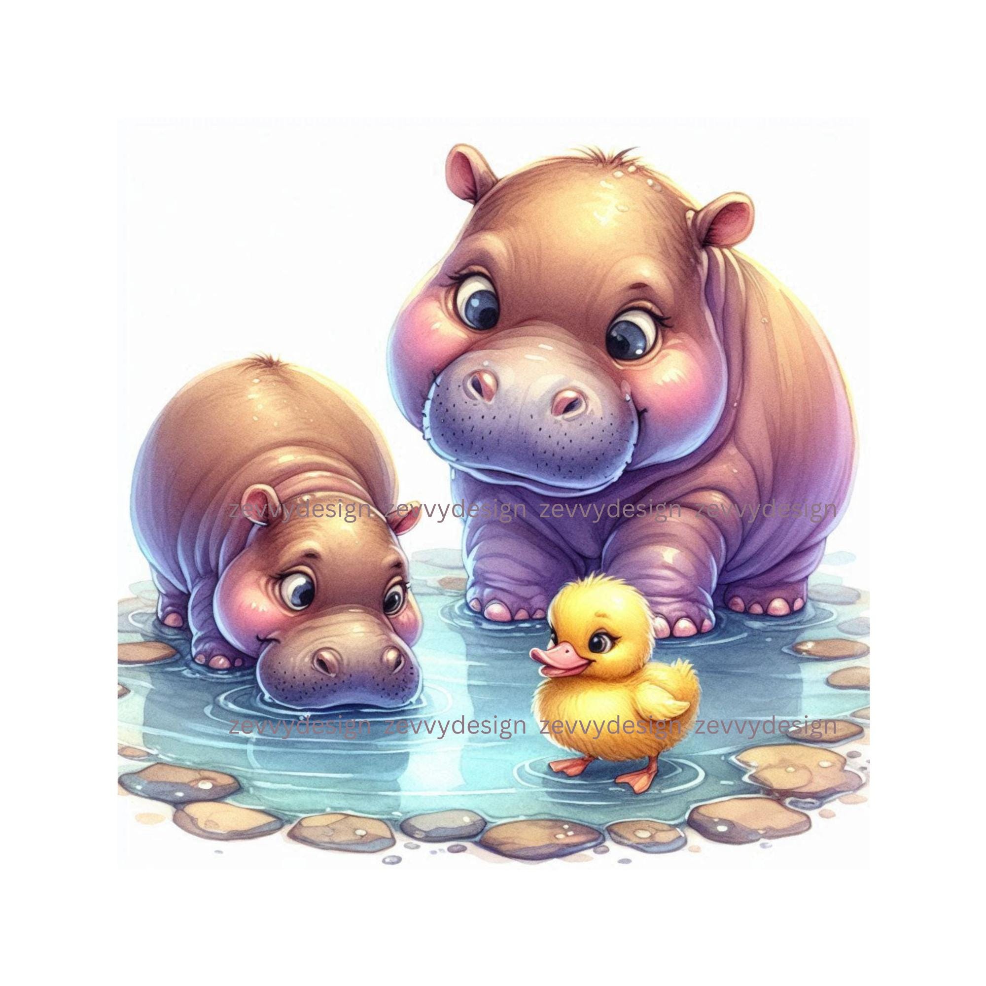 10 Cute Baby Hippos, JPG, Hippo Clipart, Digital Download, Safari ...