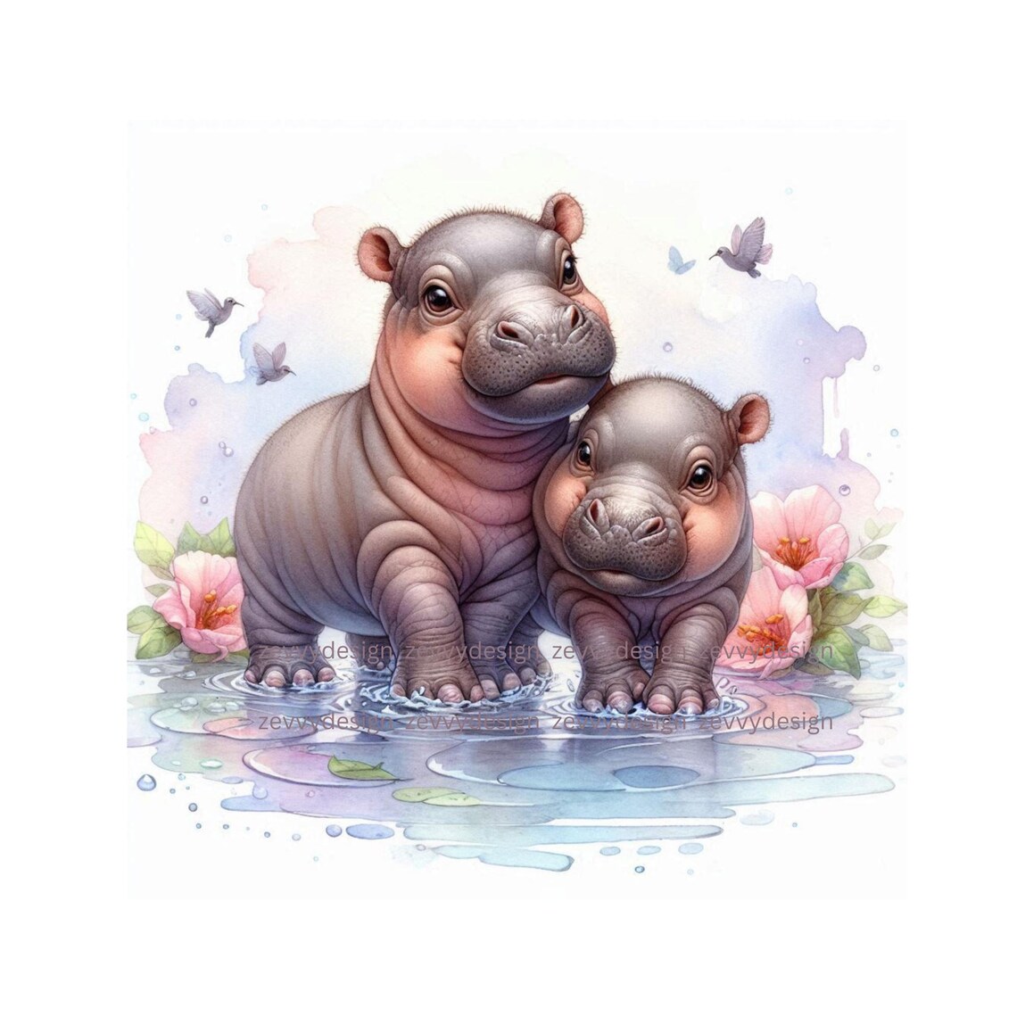 10 Cute Baby Hippos, JPG, Hippo Clipart, Digital Download, Safari ...