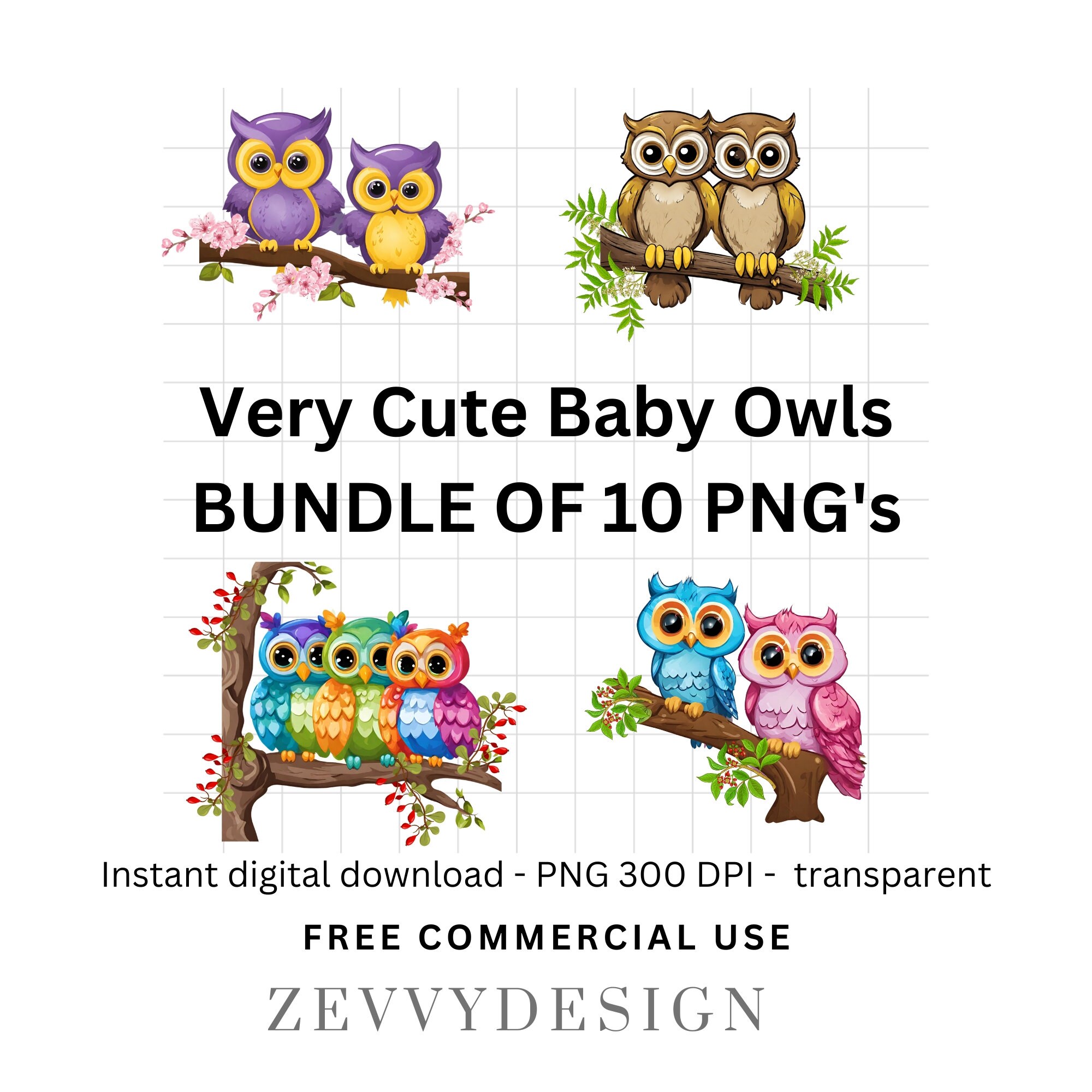 Very Cute Baby Owls Clipart Bundle of 10 Png's - Etsy