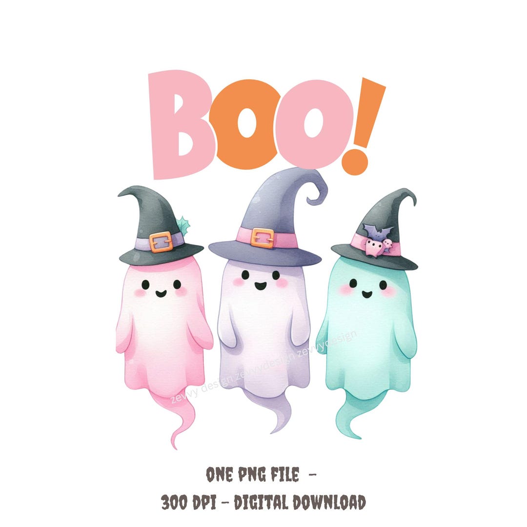 Halloween Clipart, Ghosts, Pastel Colors, PNG, Sublimation, Transparent ...