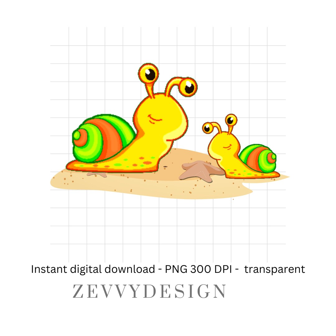 Cute Snails Clipart, PNG, Sublimation, Transparent, Digital Download ...