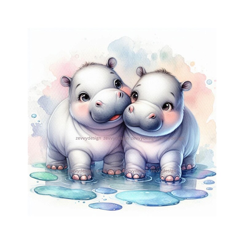 10 Cute Baby Hippos, JPG, Hippo Clipart, Digital Download, Safari ...