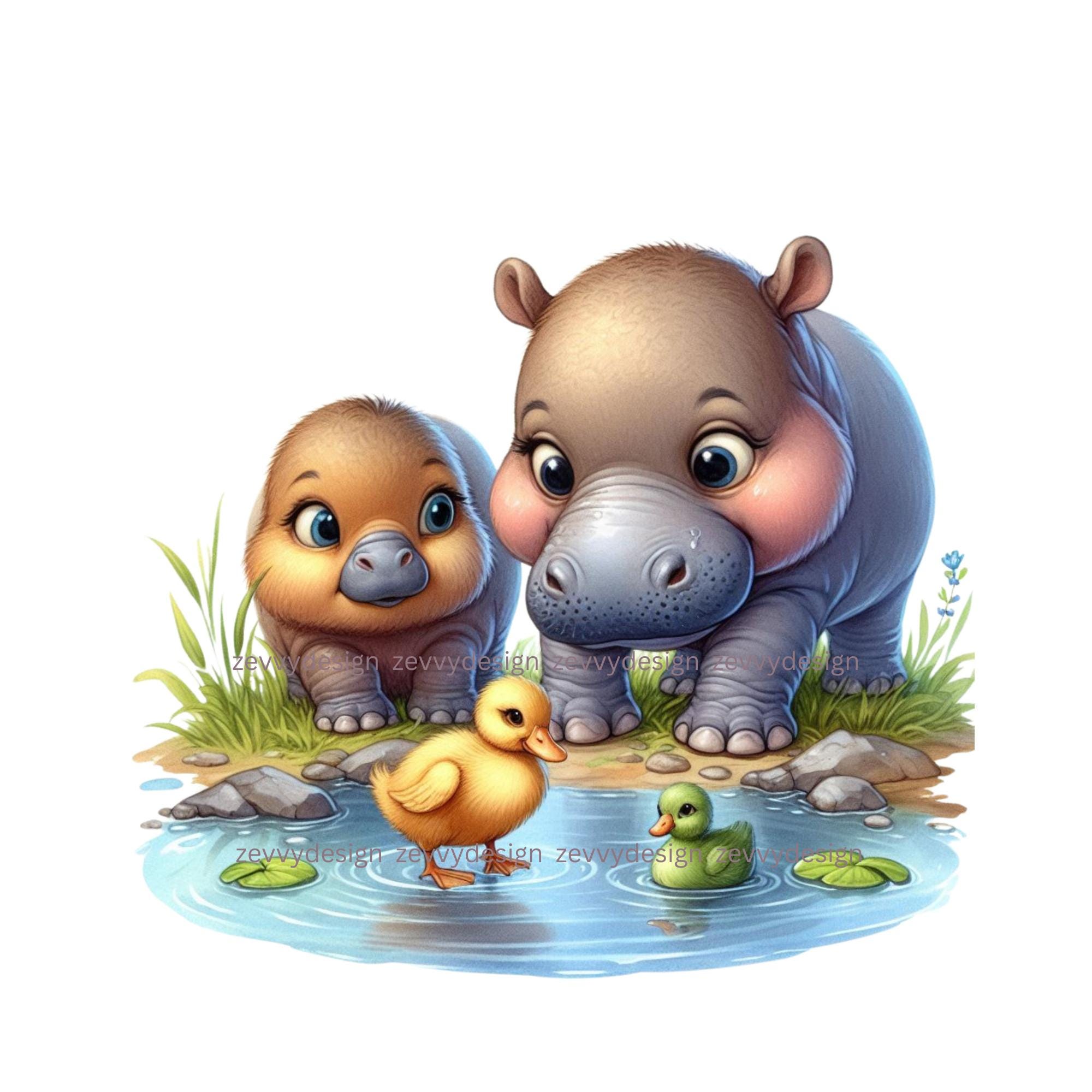 10 Cute Baby Hippos, JPG, Hippo Clipart, Digital Download, Safari ...