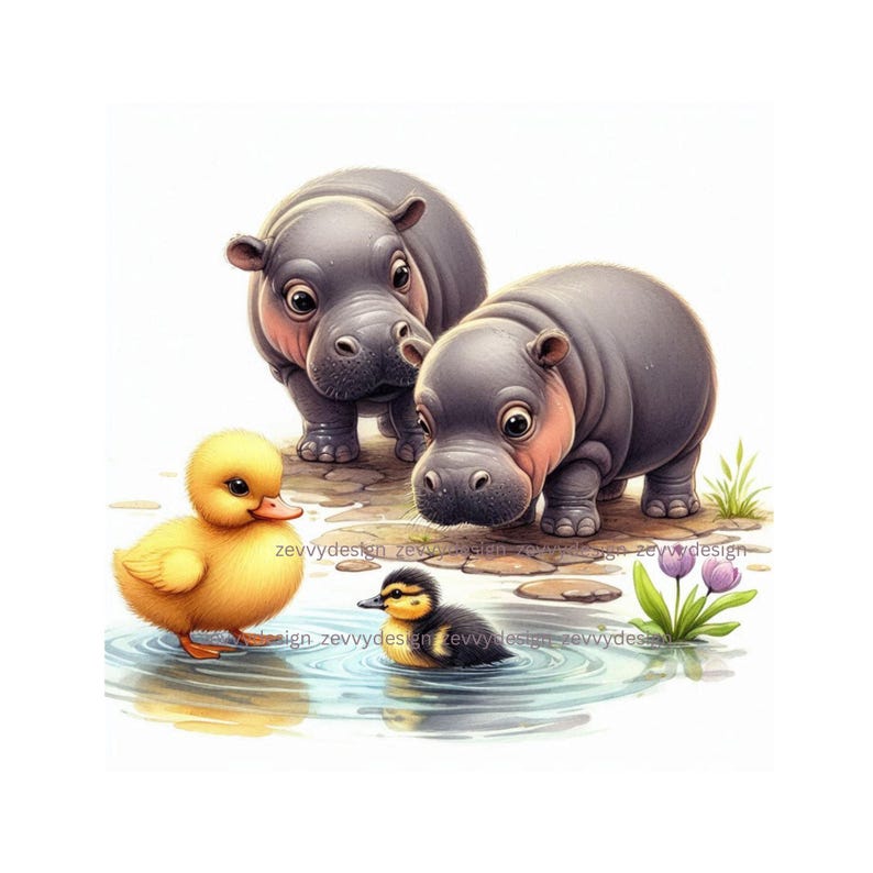 10 Cute Baby Hippos, JPG, Hippo Clipart, Digital Download, Safari ...