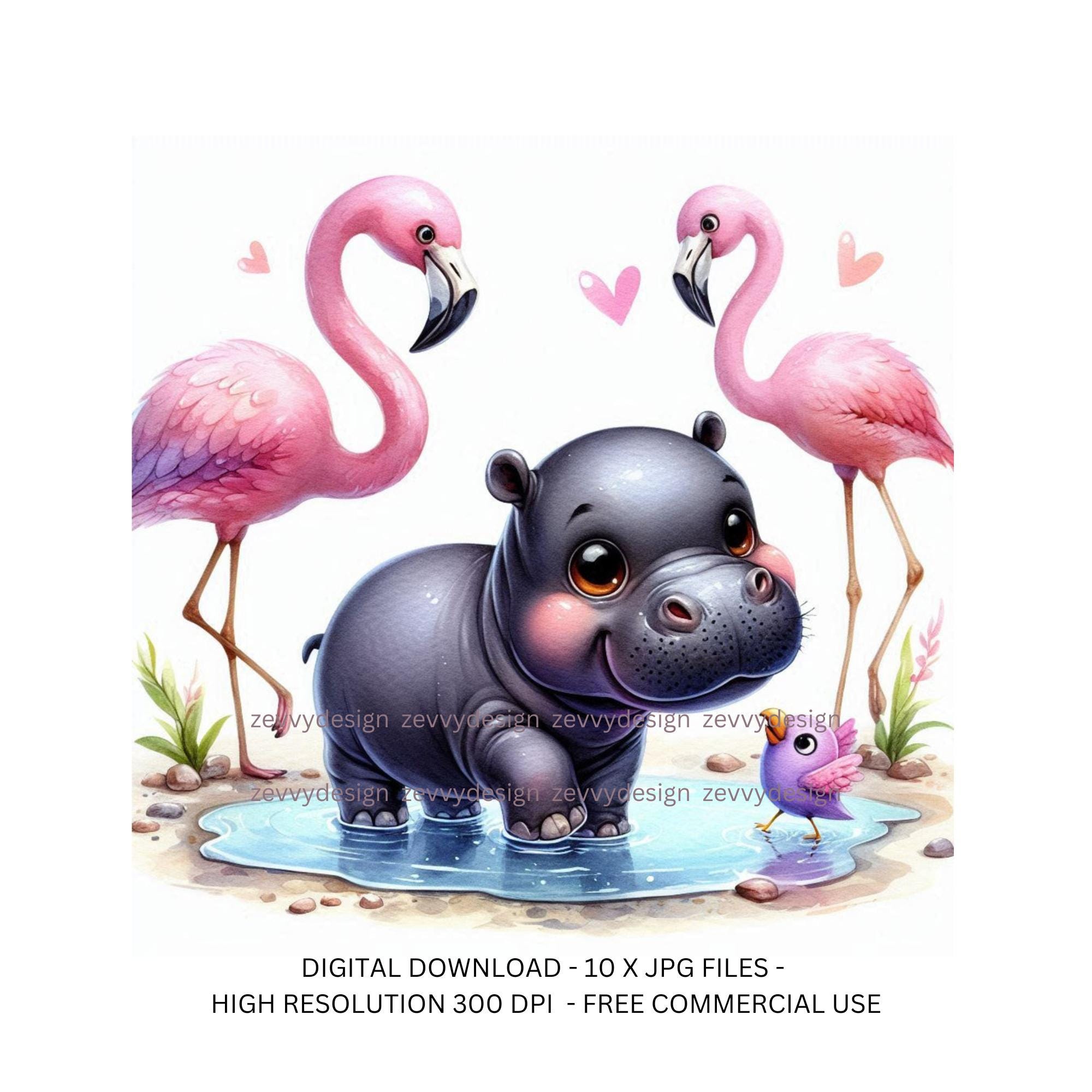 10 Cute Baby Hippos, JPG, Hippo Clipart, Digital Download, Safari ...
