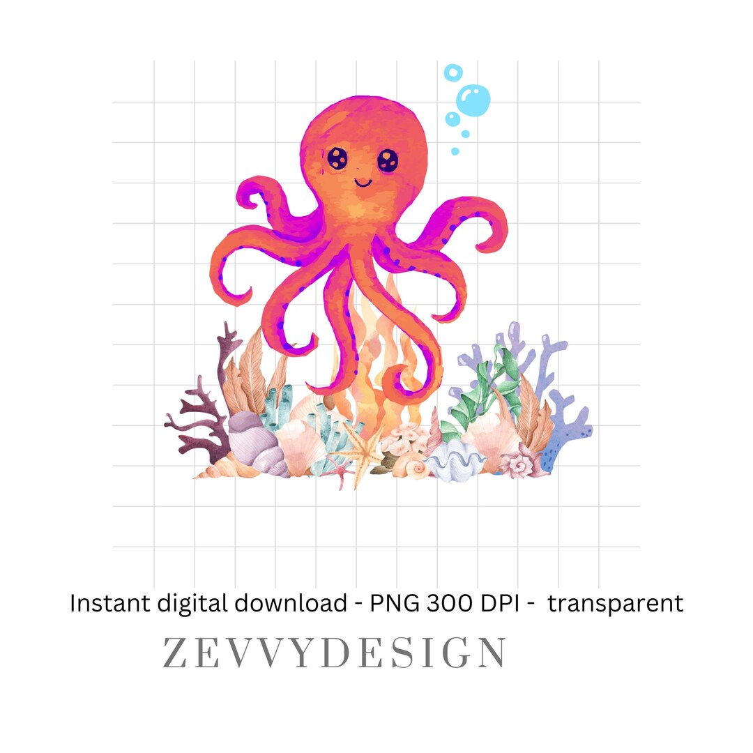 Octopus Clipart, Baby Octopus Clipart, PNG, Sublimation, Transparent ...