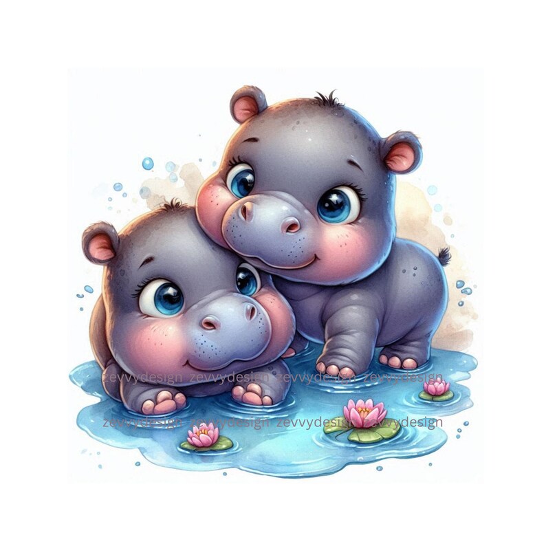 10 Cute Baby Hippos, JPG, Hippo Clipart, Digital Download, Safari ...