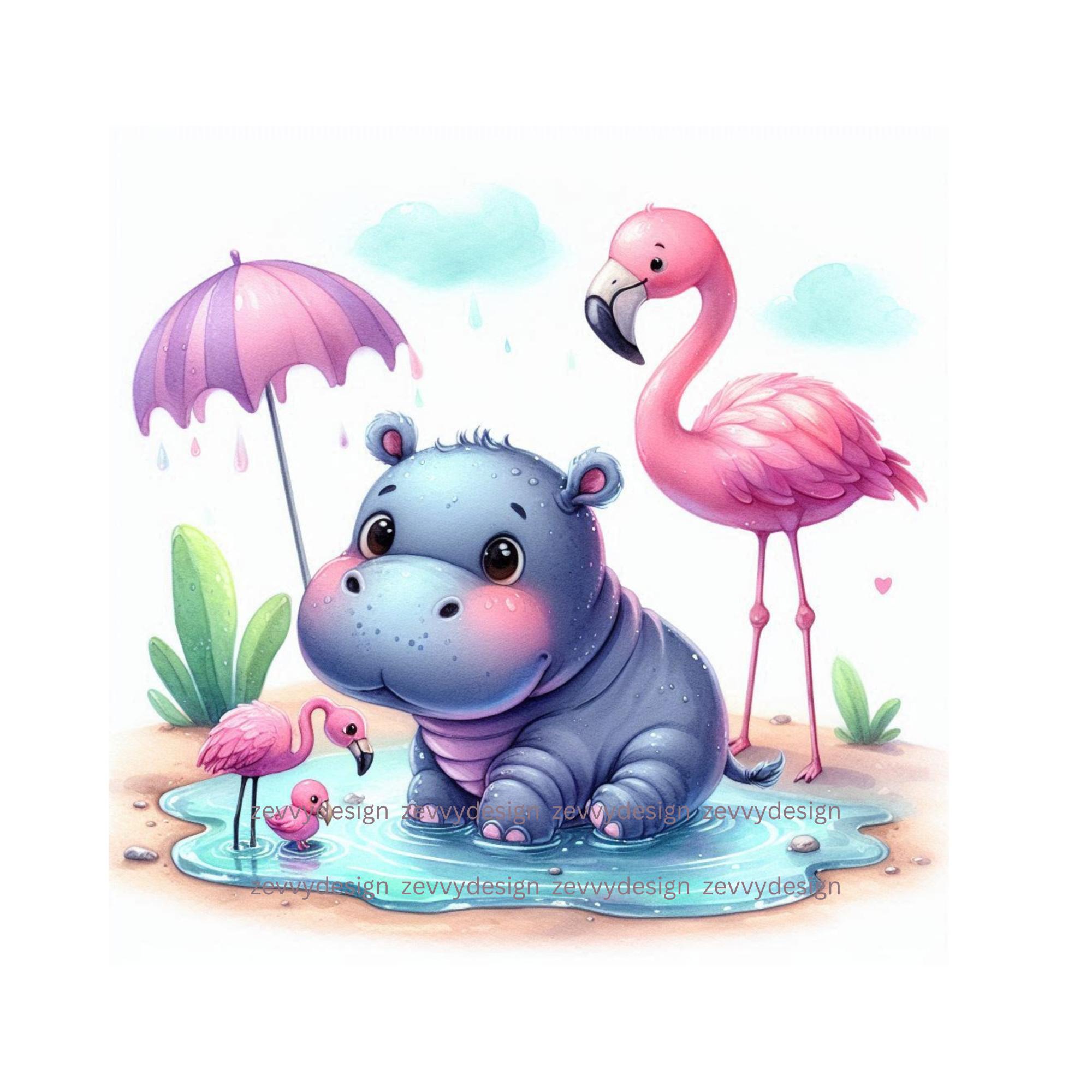 10 Cute Baby Hippos, JPG, Hippo Clipart, Digital Download, Safari ...