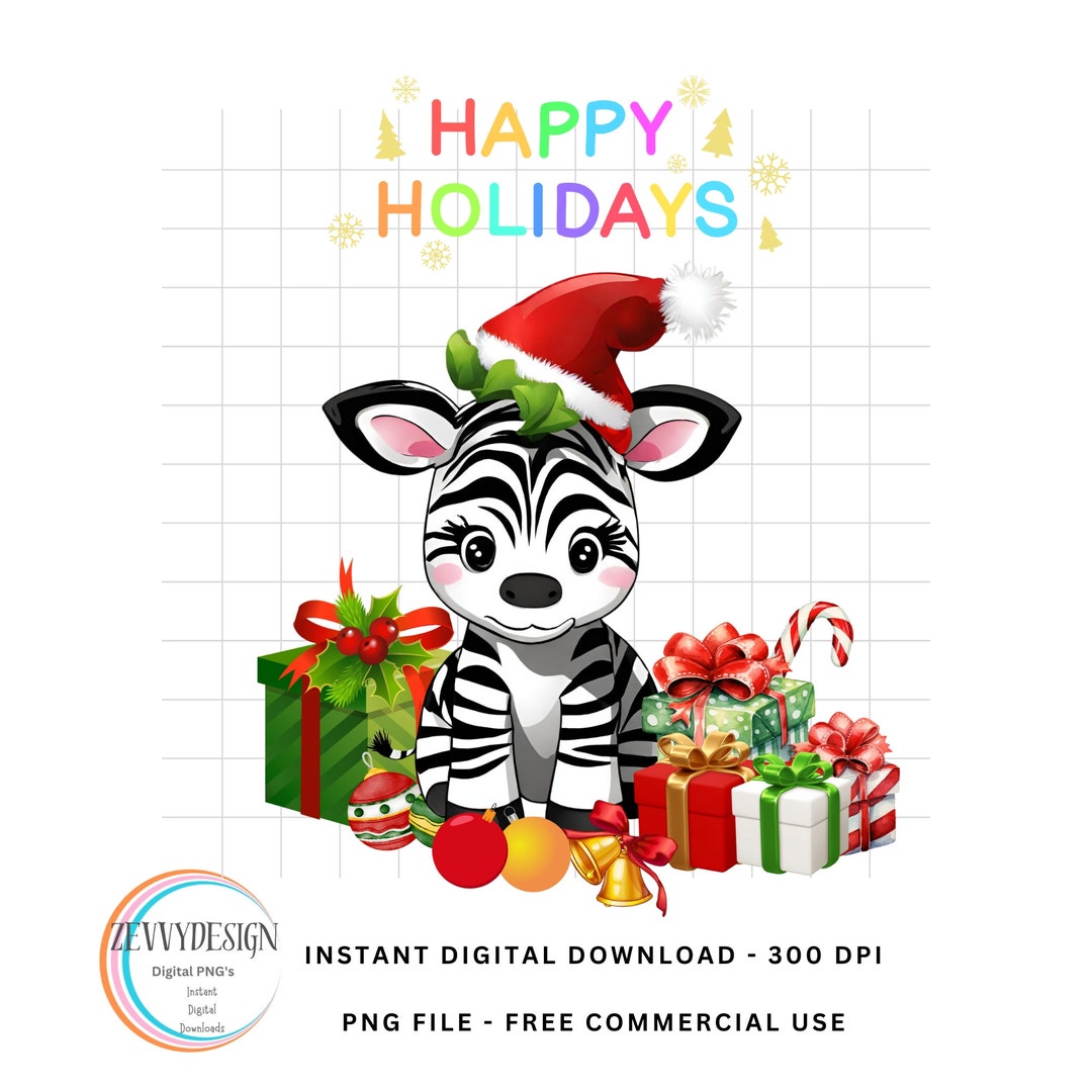 Zebra Clipart, PNG, Digital Download, Christmas Decorations, Christmas ...