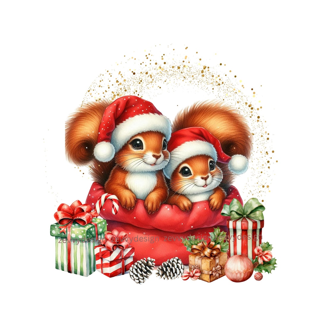 Cute Squirrels Christmas Clipart, PNG, Transparent, Sublimation ...