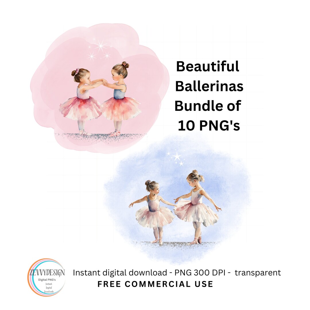 Watercolor Ballerina Clipart, Bundle of Ten, Png's, Sublimation ...