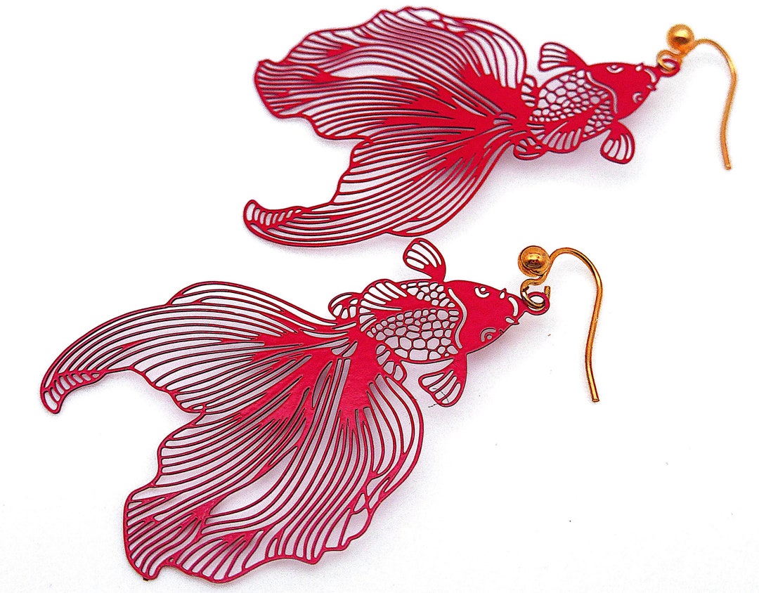 Earrings Goldfish Red Delicate Filigree Laser Cut Fish Transparent ...