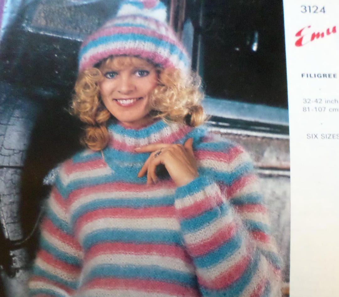 Vintage Emu Knitting Pattern 3124 Ladies Filigree Jumper and Hat Bust ...