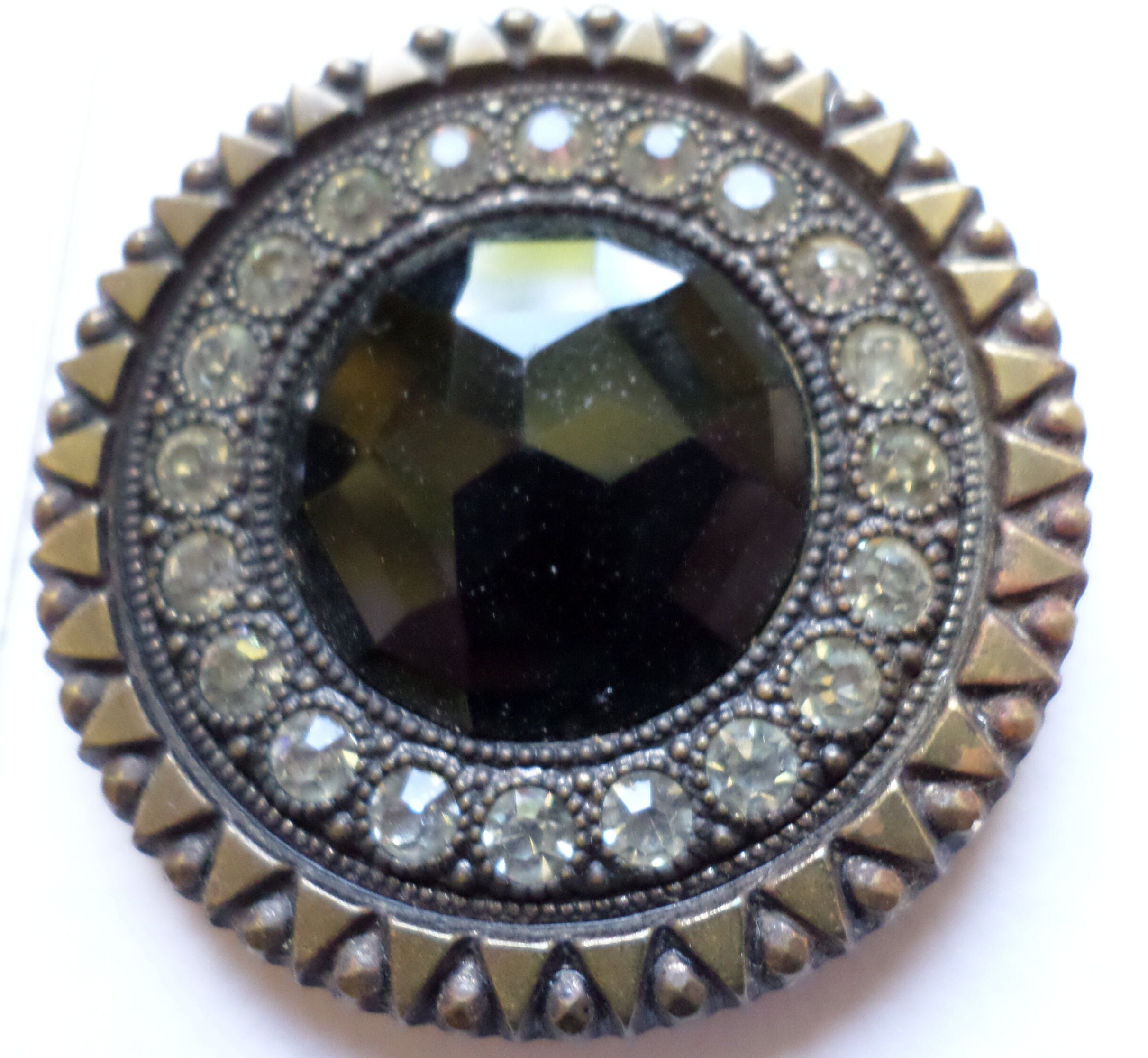 Antique Brass Button, Black Faceted Glass Center (1.3/8" Dia.) - Etsy