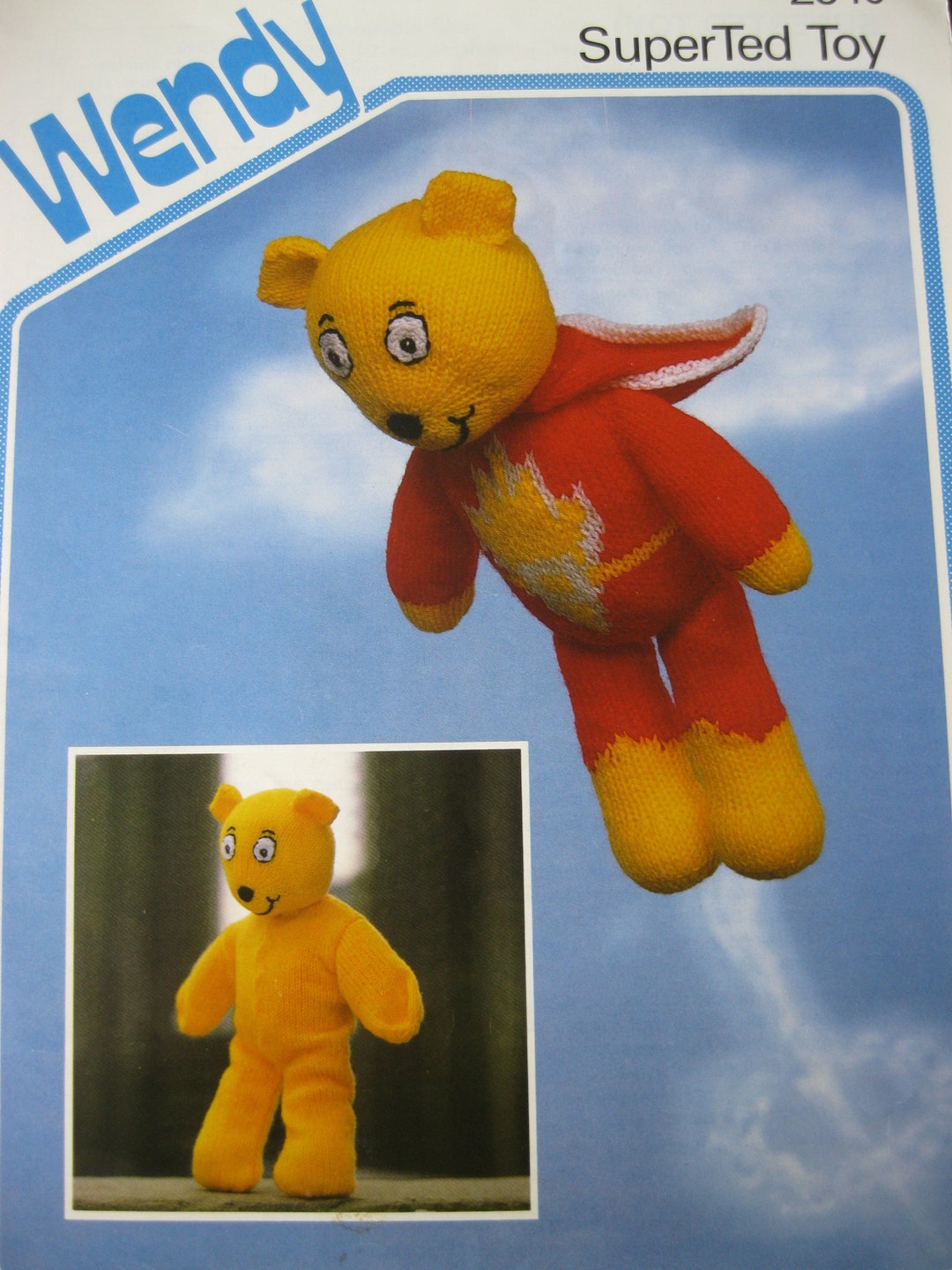 Vintage Wendy Knitting Pattern 2540 DK Super Ted Toy Designed by Joy ...