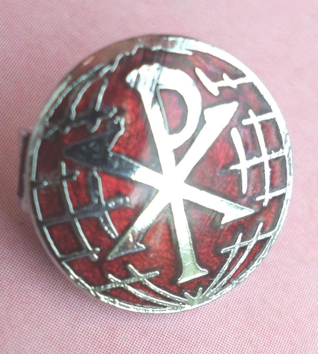 Vintage Red Enamel Chi Rho Pin: Silver Christ Monogram Badge - Etsy