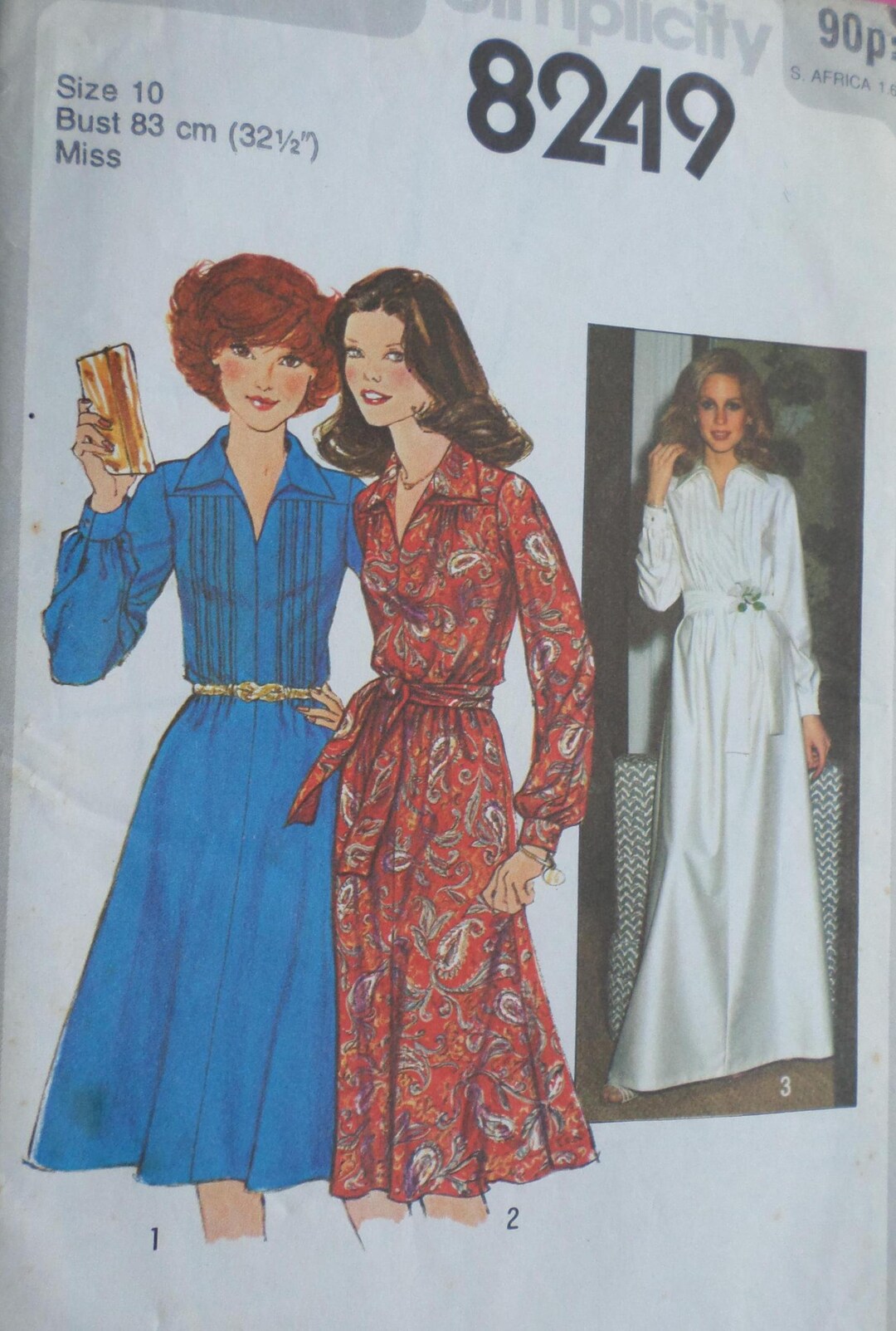 Vintage 1970's Simplicity Sewing Pattern 8249 Ladies Dress in 2 Lengths ...