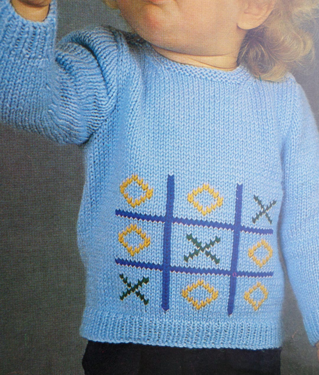 Vintage Emu Knitting Pattern 8676 Childs Noughts and Crosses Jumper 18 ...
